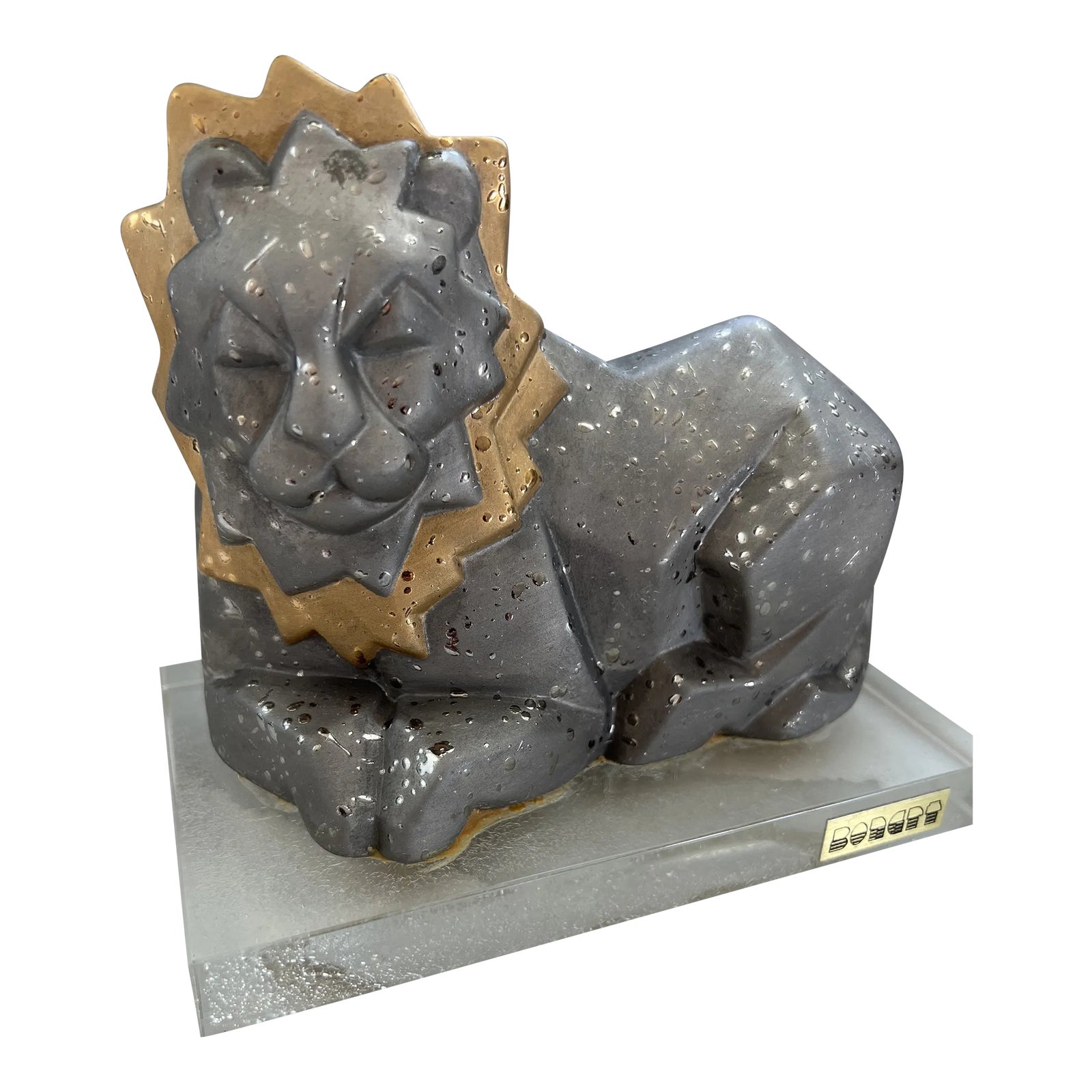 Vintage Geometric Mid Century Lion Sculpture by Bon Art | Chairish