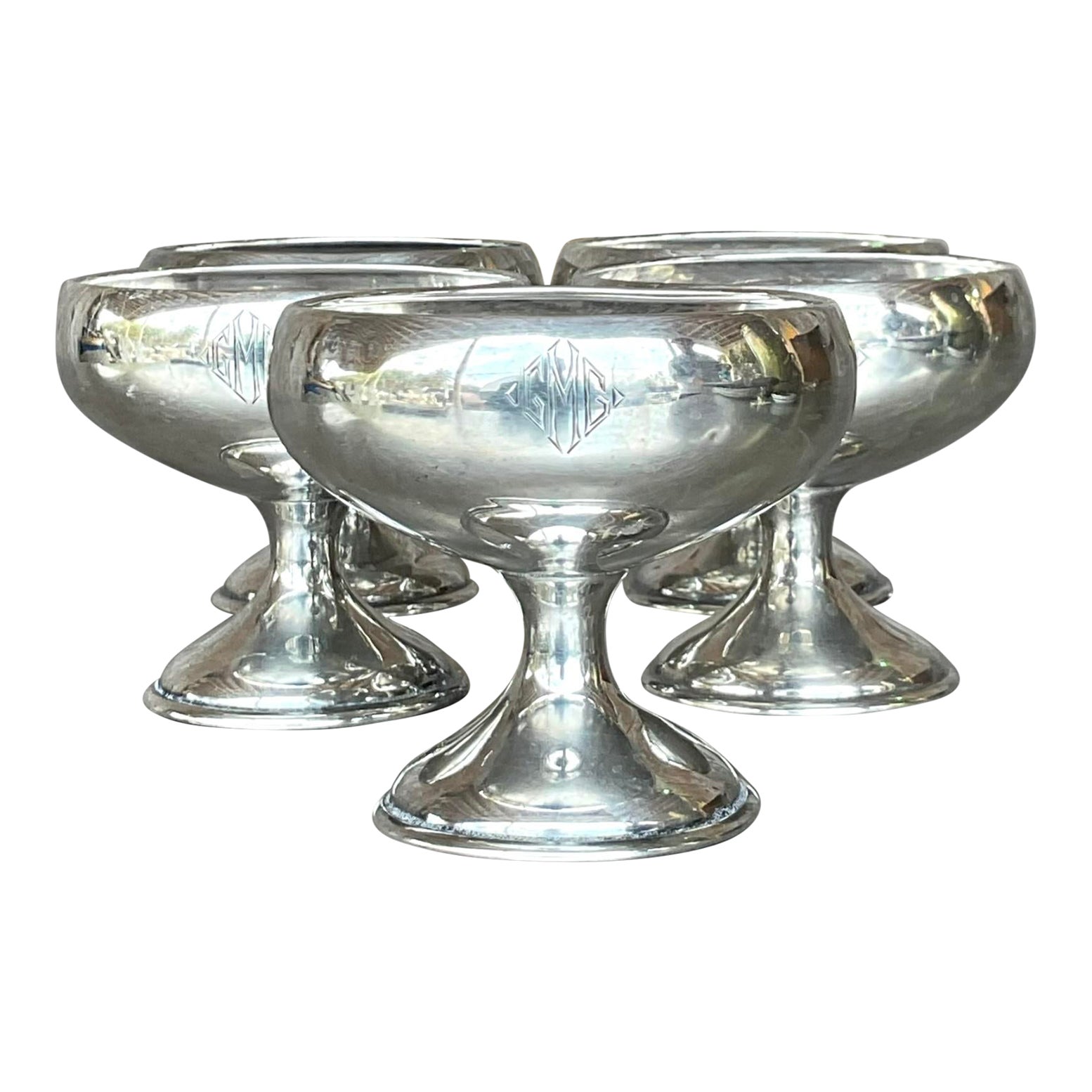 Vintage Regency Monogrammed Sterling Silver Compote Cups - Set of 5 ...