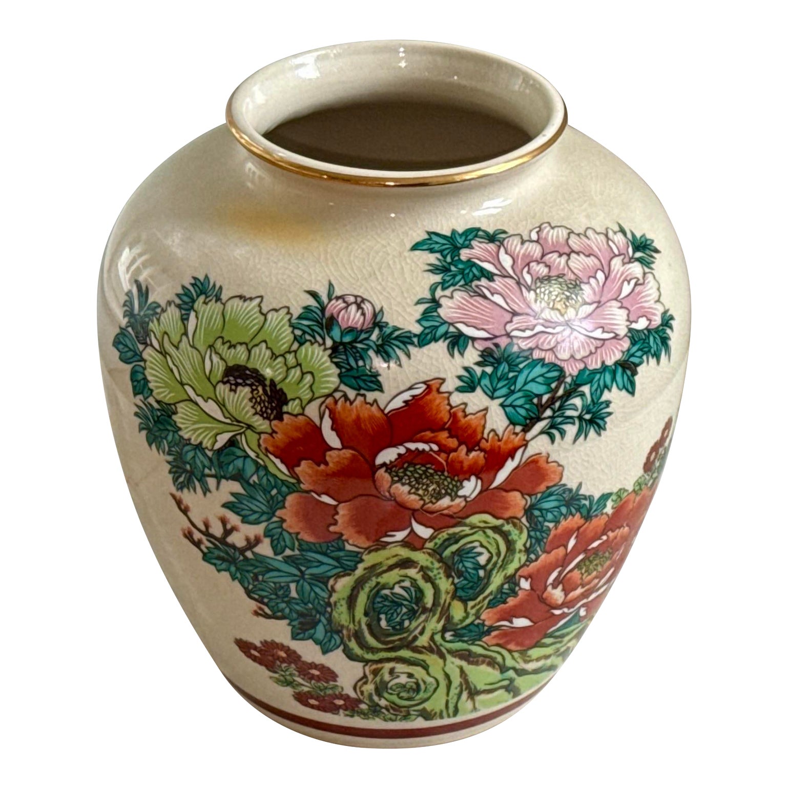 Vintage Japanese Kutani Vase - Kaga Floral Design | Chairish