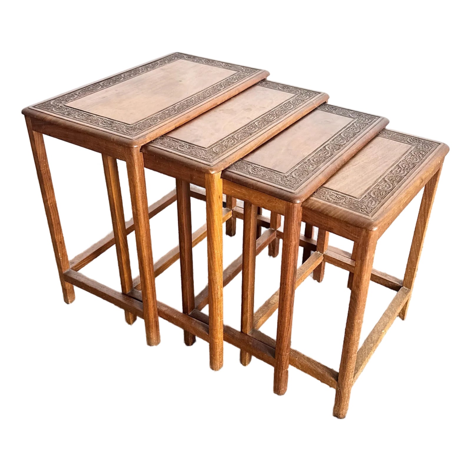 Vintage Indian Carved Hardwood Nesting Tables - Set of 4 | Chairish