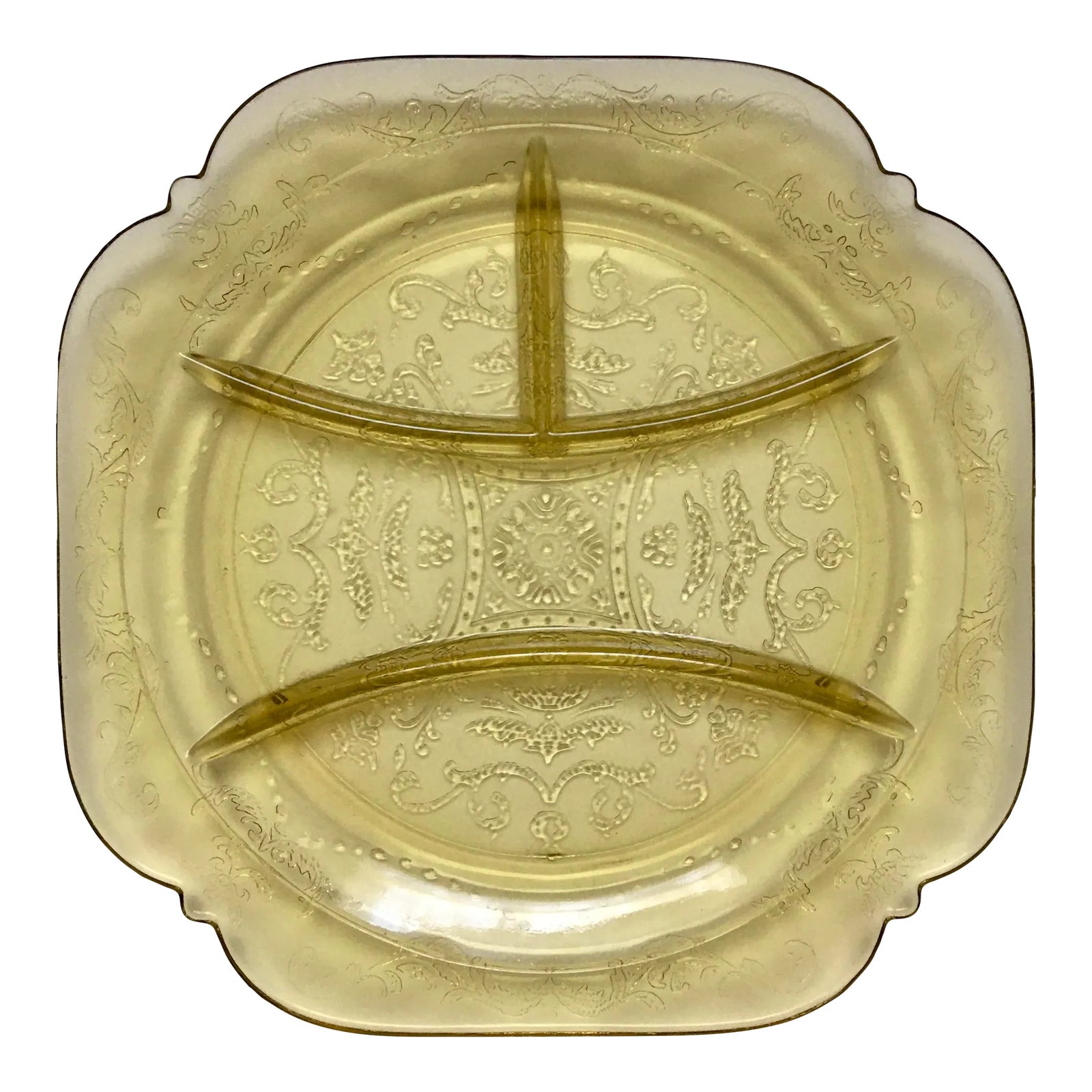 1930’s Federal Glass “Madrid” Divided Glass Plate | Chairish