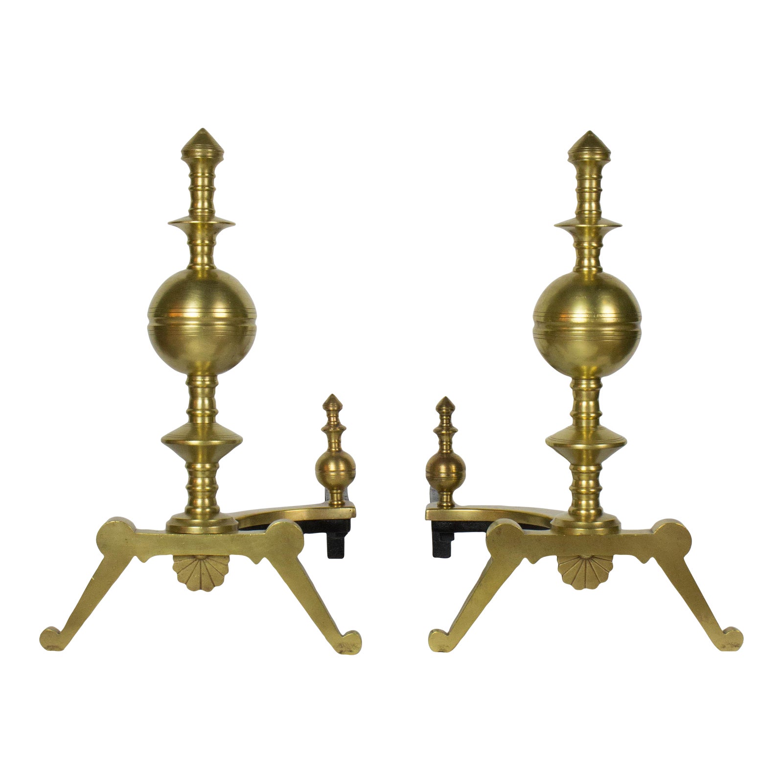 19th Century Victorian Turned Brass Andirons - a Pair | Chairish