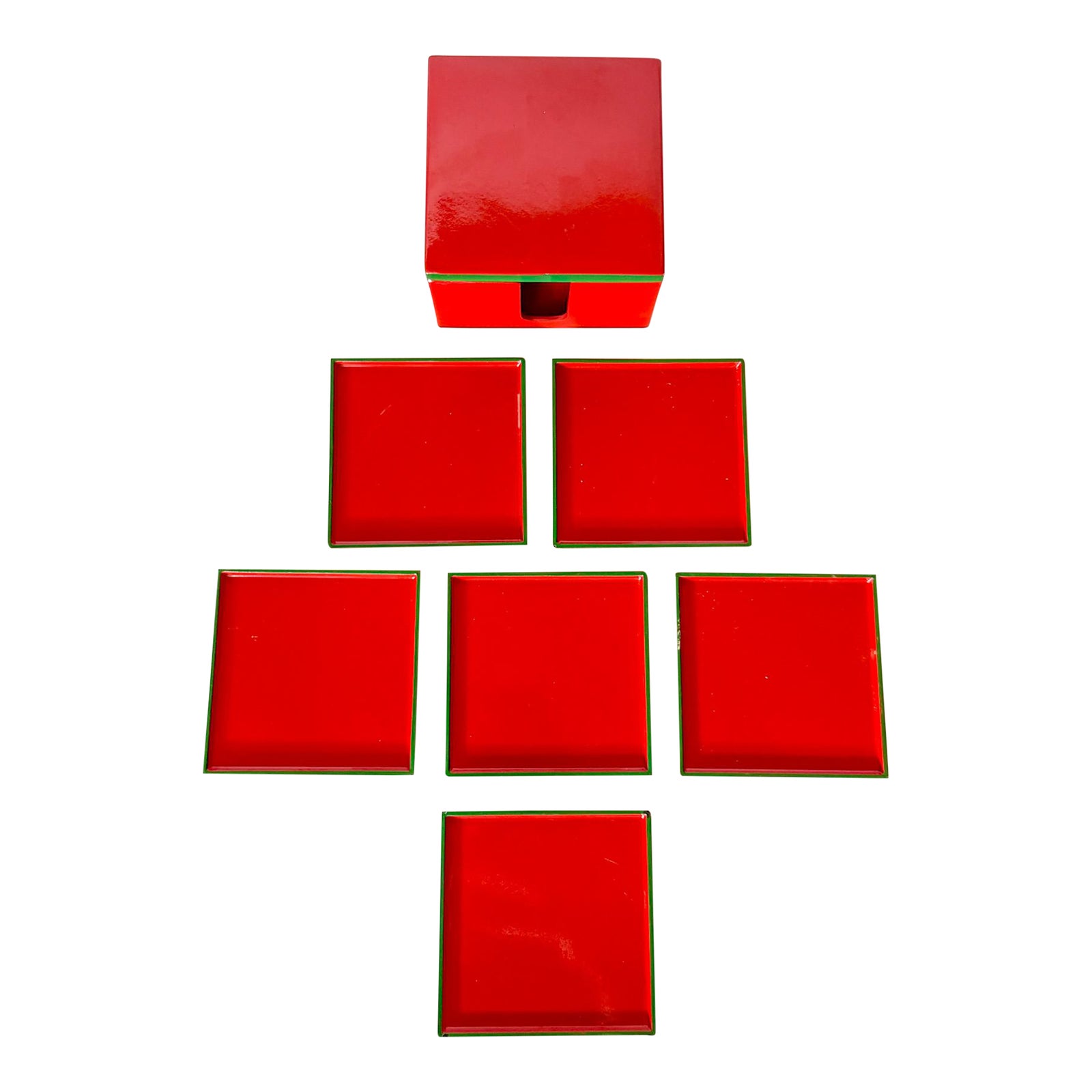 Vintage Lord & Taylor Red and Green Lacquerware Coaster Set- 7 Pieces ...