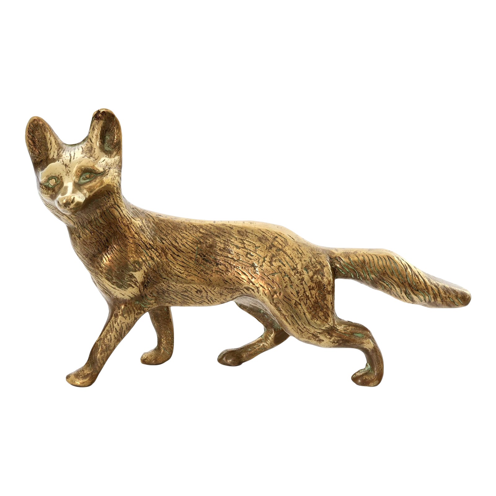 Large Antique Brass Fox Paperweight / Figure | Chairish