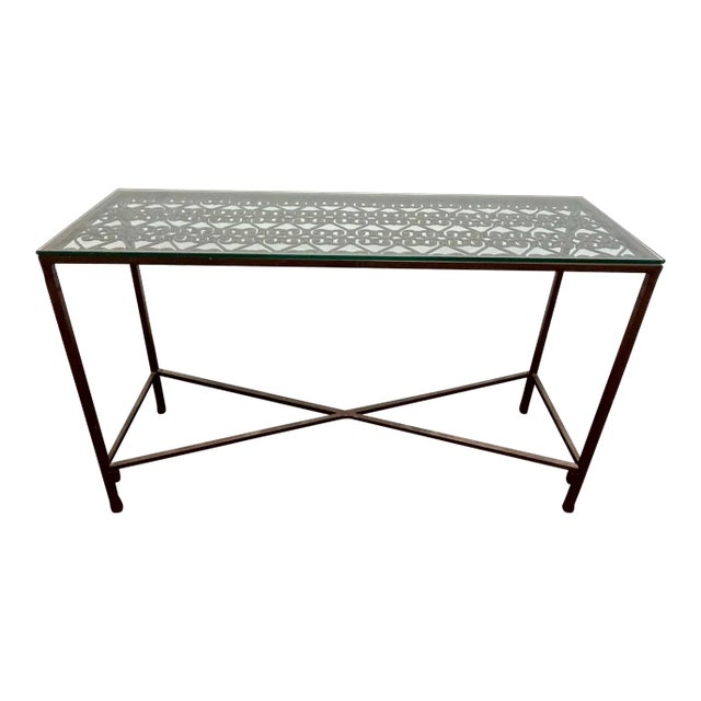 Vintage French Iron Gate Console Table Glass Top | Chairish