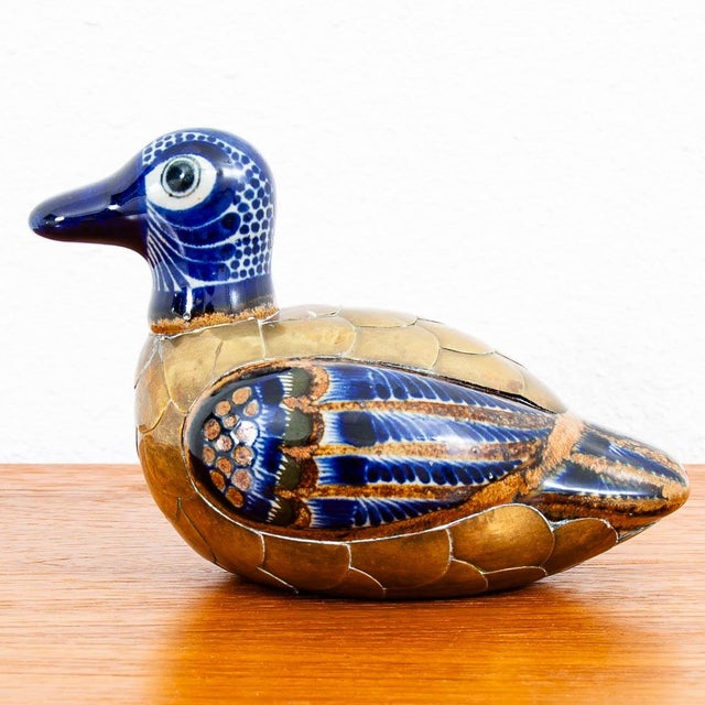 Mid-Century Modern Blue and Gold Ceramic Duck Decorative Table ...