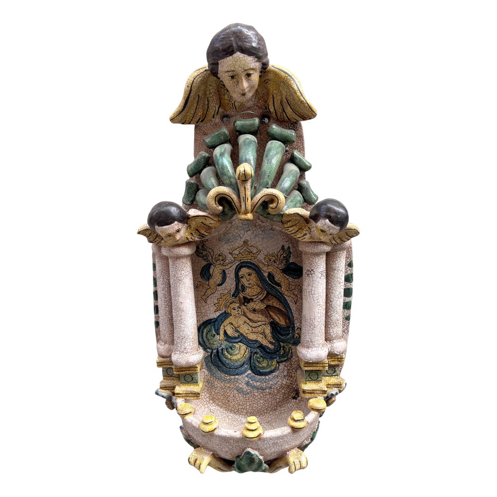 Hand-Decorated Ceramic Holy Water Stoup, 1890s | Chairish