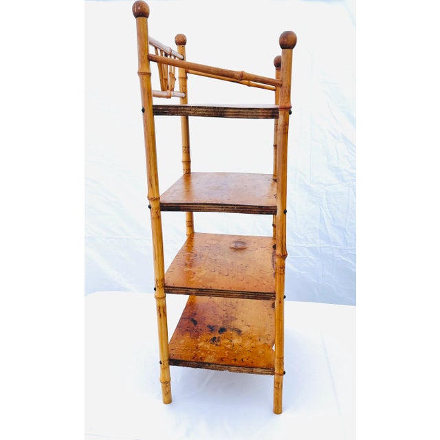 Antique Burnt Bamboo Four Tier Shelf | Chairish