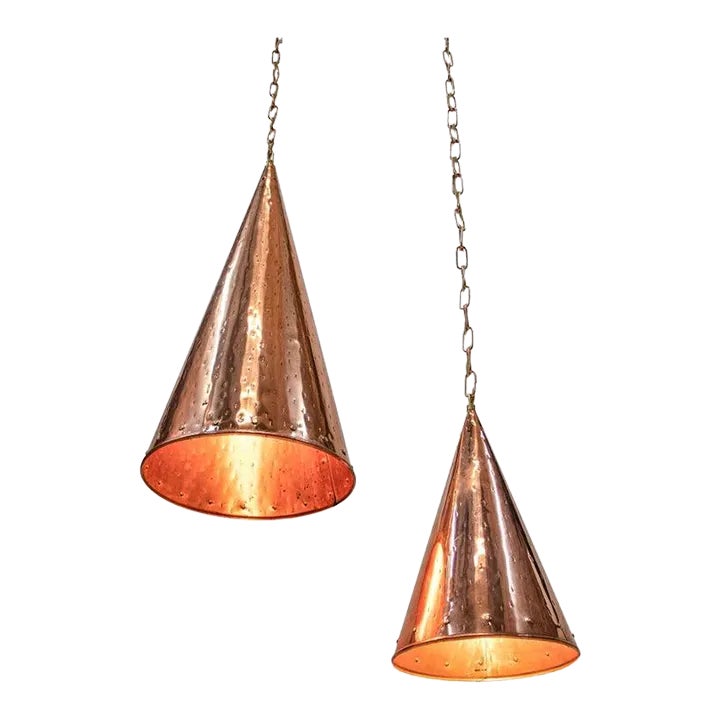 1950s E.S Horn Aalestrup Danish Hammered Copper Cone Pendant Lamps ...