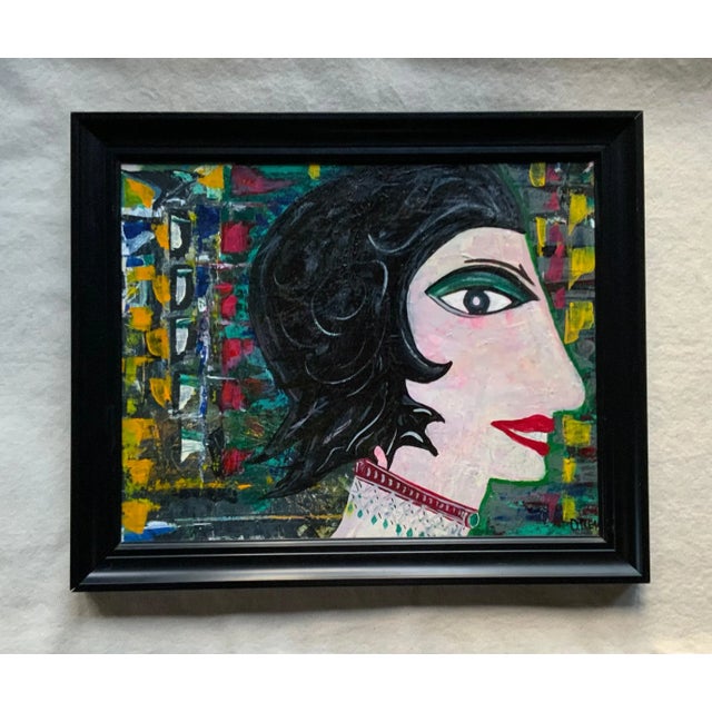 1990s Outsider Art Portrait of a Lady Painting, Framed | Chairish