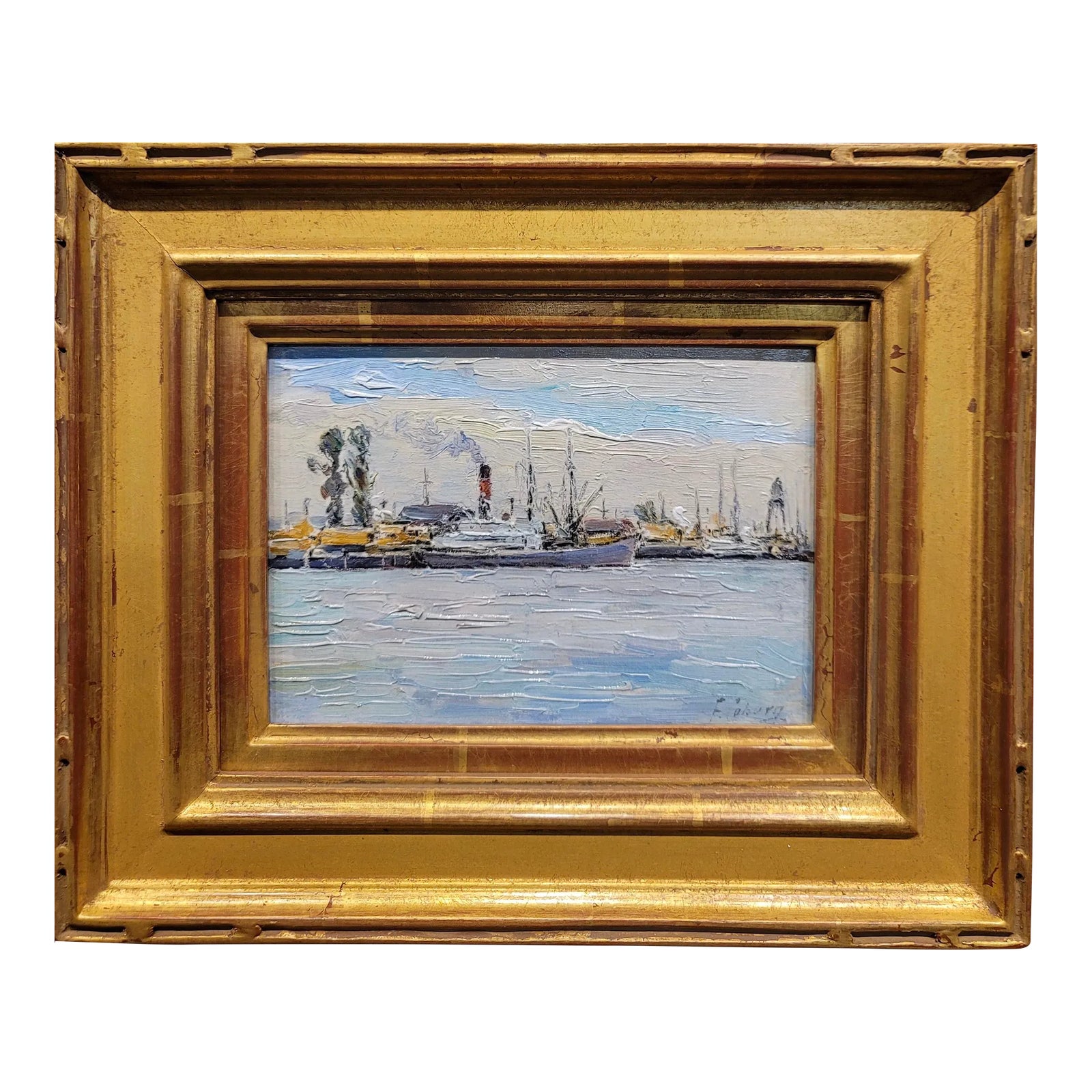 Frank Coburn-1920s Scene in the Port of Los Angeles-Impressionist Oil ...