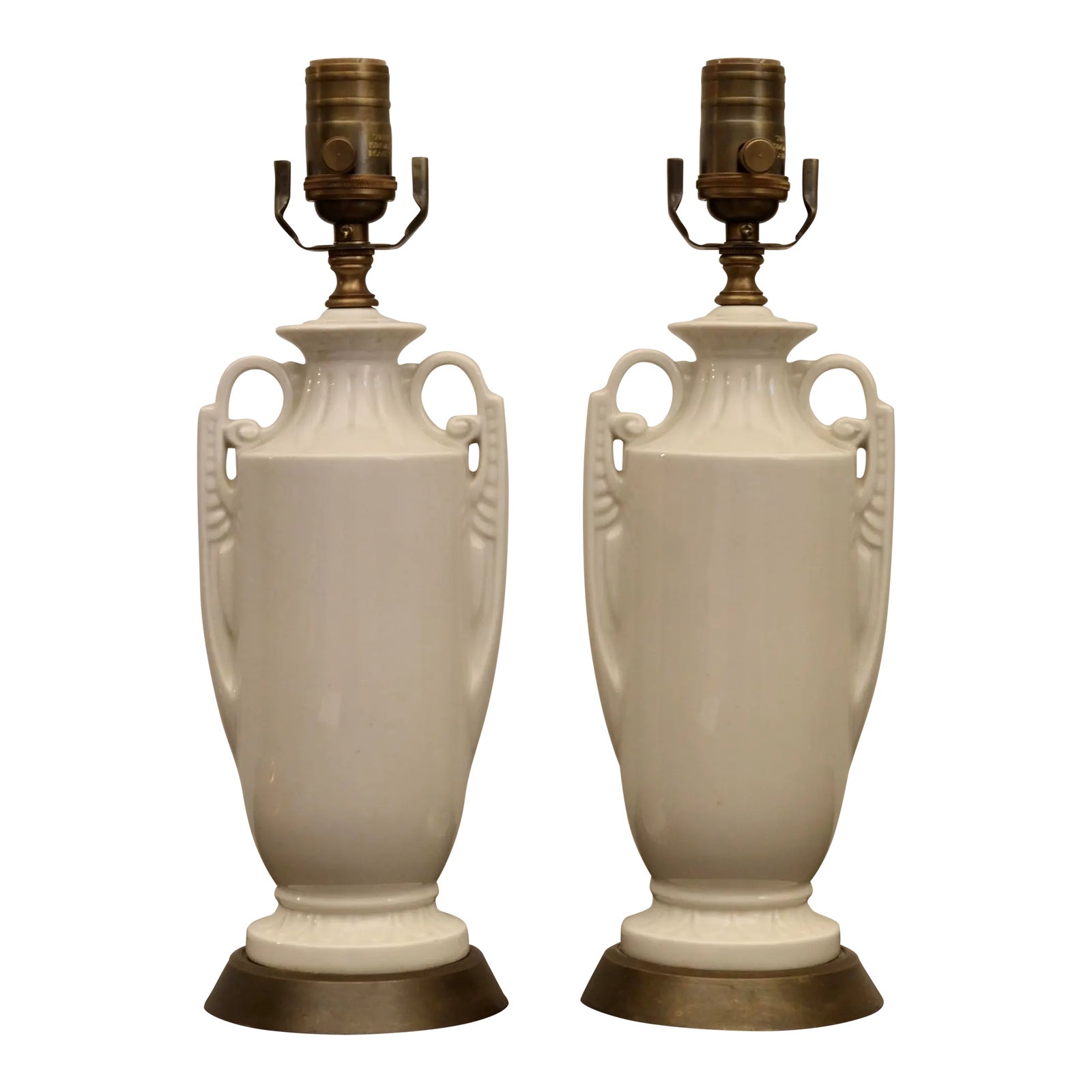 Early 20th Century French Art Deco Creamware Lamps - A Pair | Chairish
