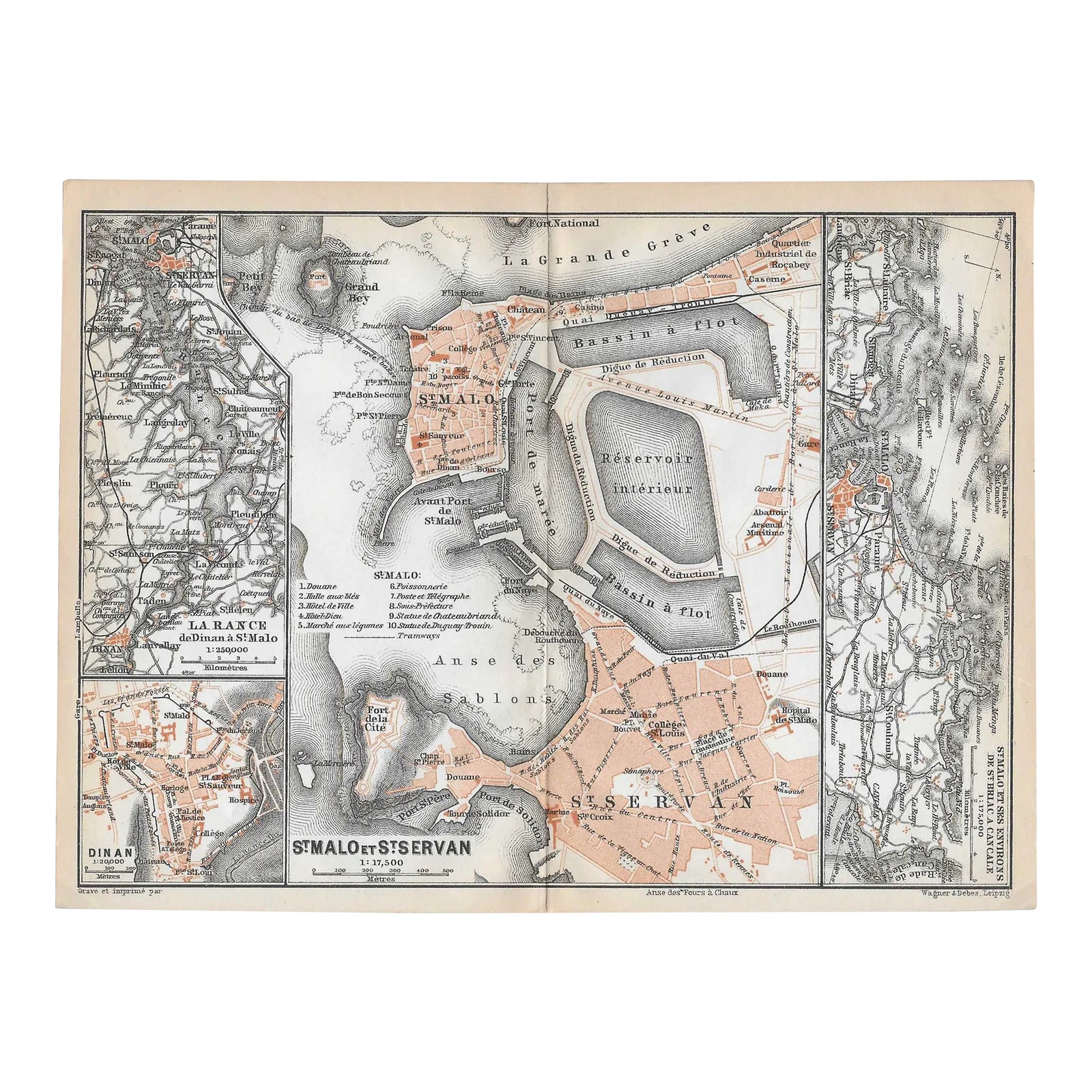 Antique Map of Saint Malo and Saint Servan, France | Chairish