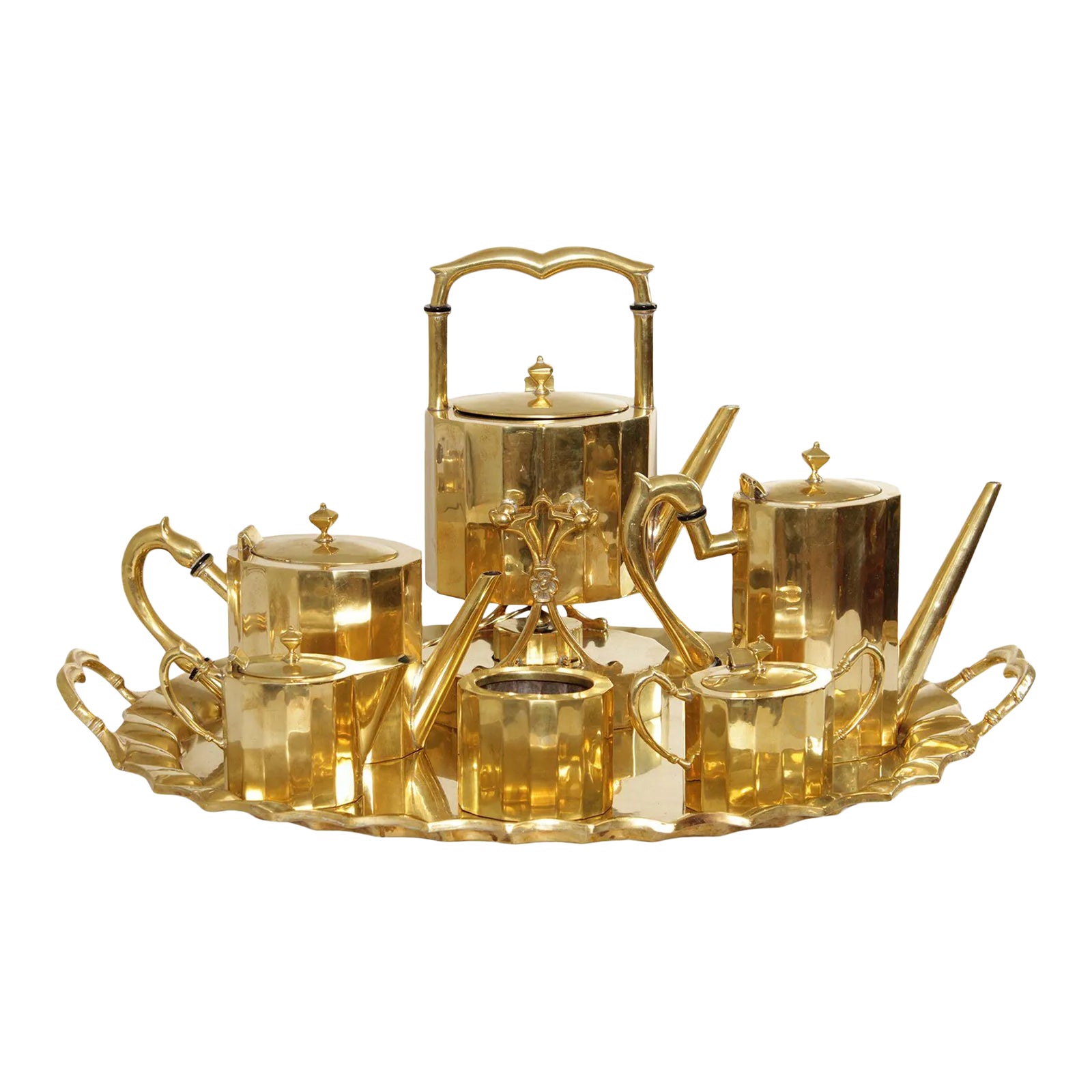 J. Jiminez Art Deco Style Brass Coffee & Tea Set - 7 Pieces | Chairish