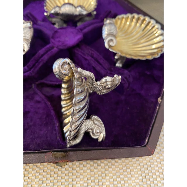 Early 20th Century Boxed Set of Four Shell Form Silver Plated Gilt Salt ...