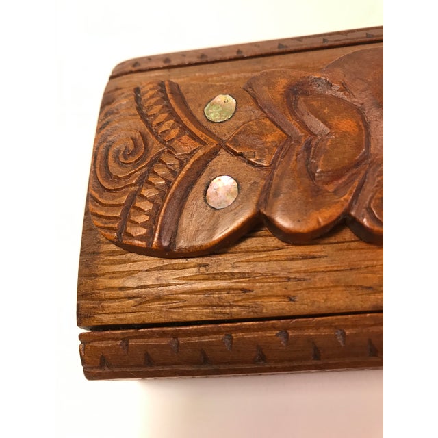 New Zealand Mid-Century Maori Wooden Tiki Box Waka Huia Hand Carved Art ...