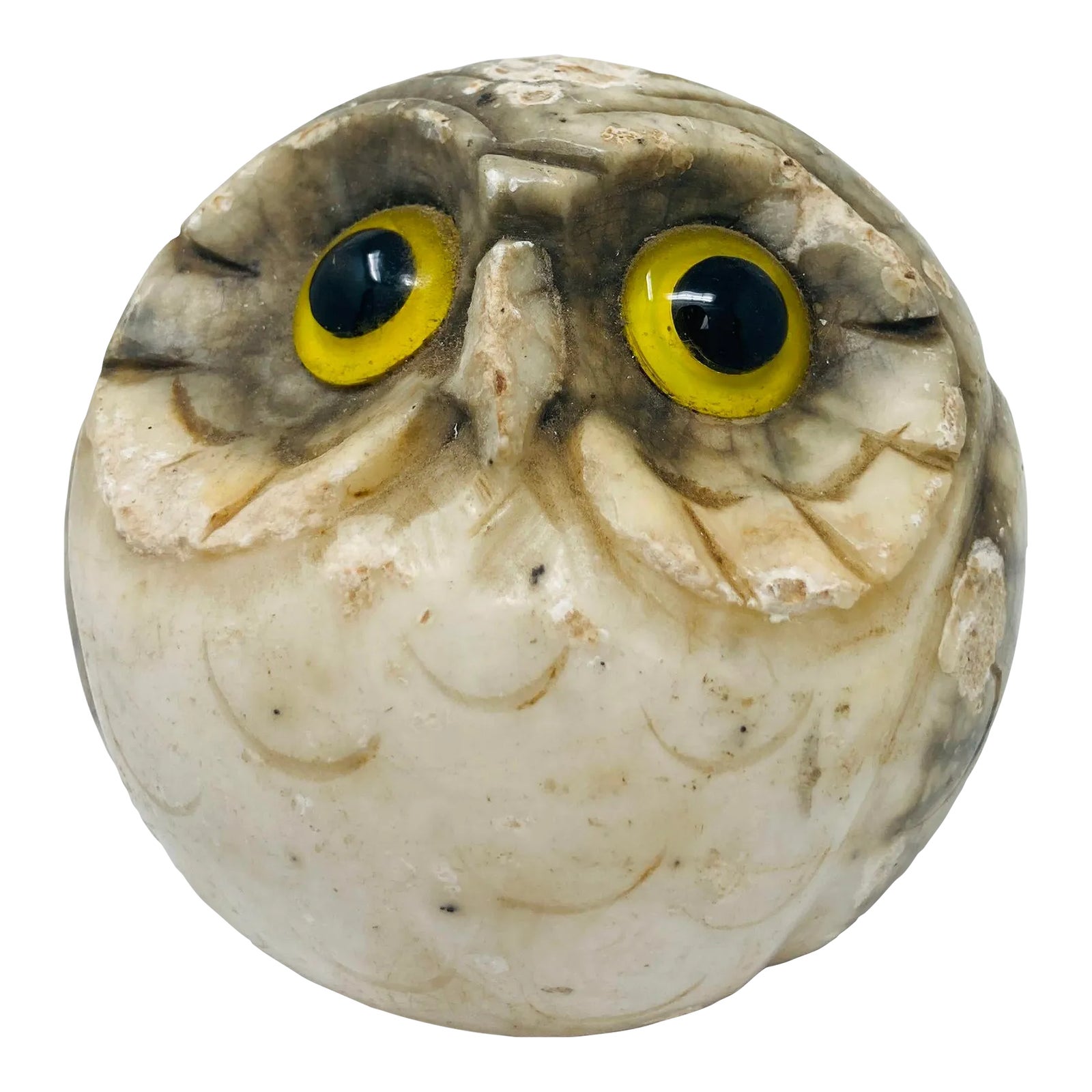 Vintage Italian Alabaster Owl Paperweight | Chairish