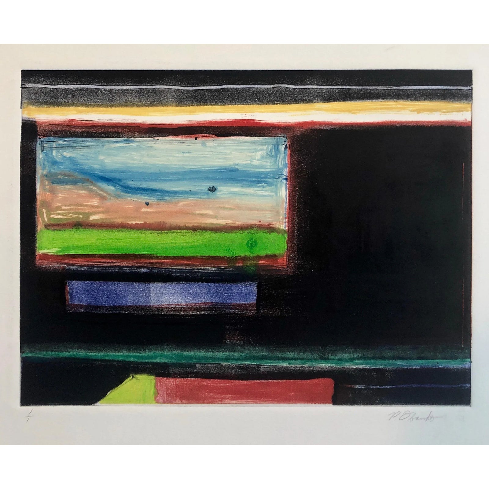 1997 Abstract Modernist Colorful Bold Monoprint Monotype Print | Chairish