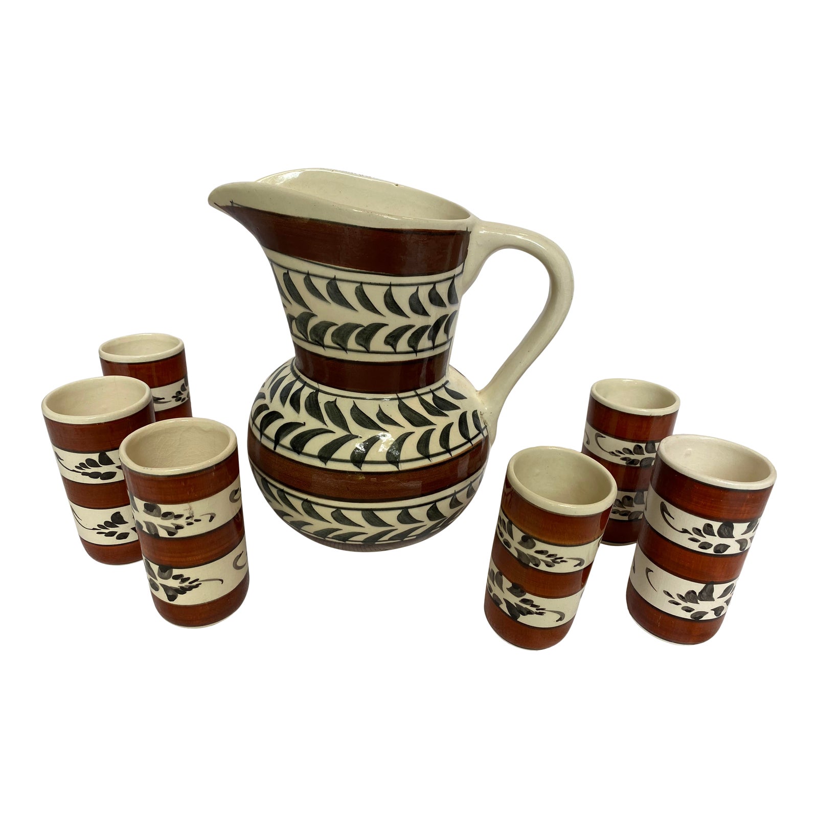 Vintage Mid-Century Hand Painted Sangria Pitcher Set - 7 Pieces | Chairish