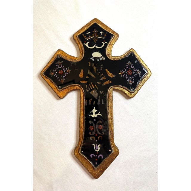 Italian Florentine Reversed Painted Cross, Black, Red, Purple and Gold ...