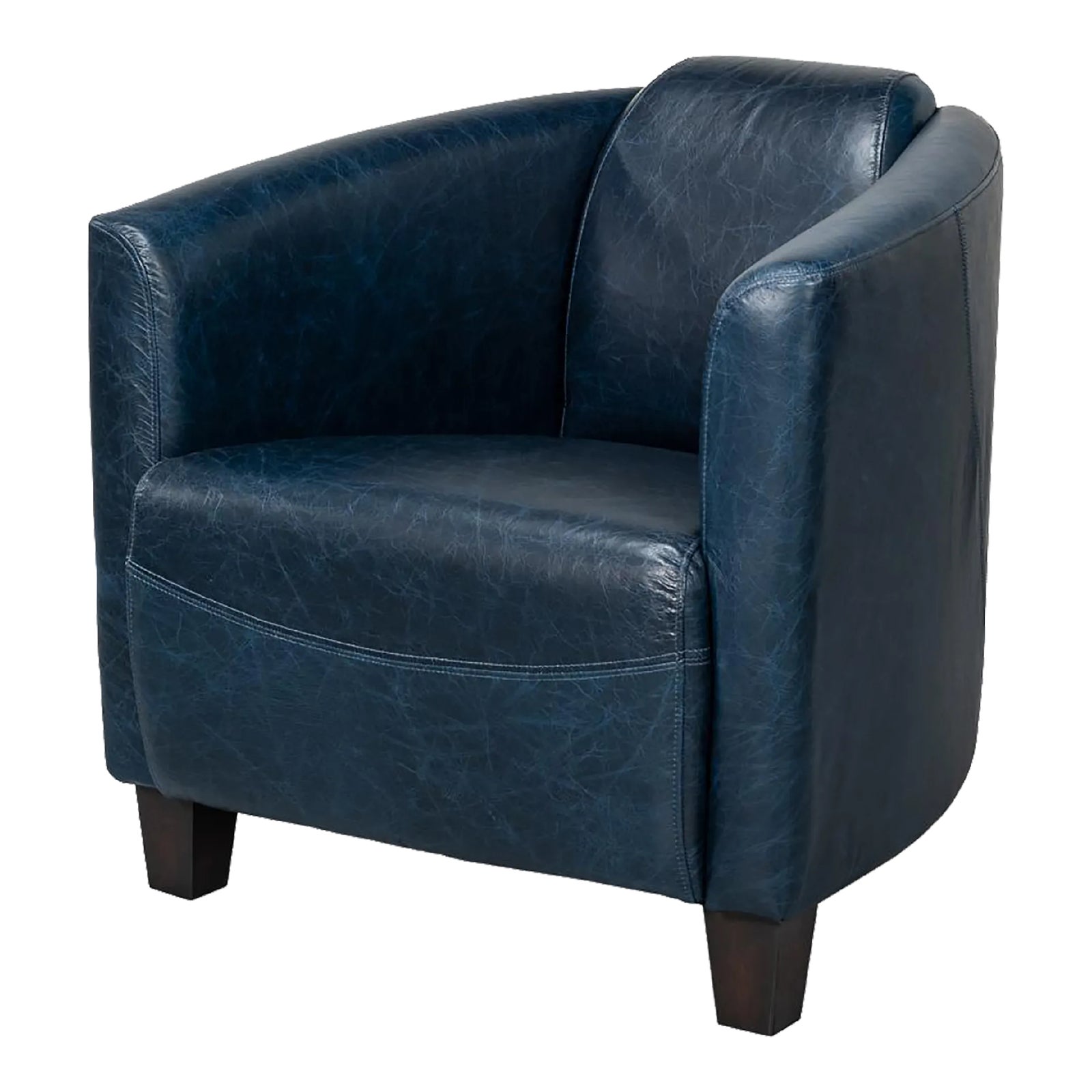 Vintage Style Blue Leather Club Chair | Chairish