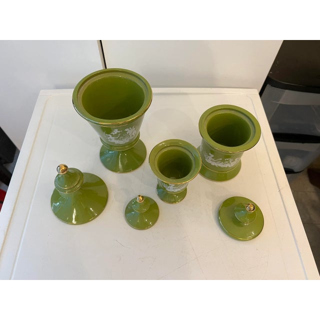 Vintage Chartreuse Green Lidded Jars - Set of 3 | Chairish
