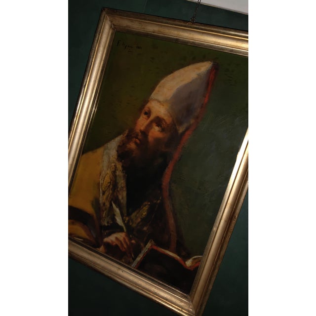 Saint Ambrose, Oil Painting on Glass, 1950s | Chairish
