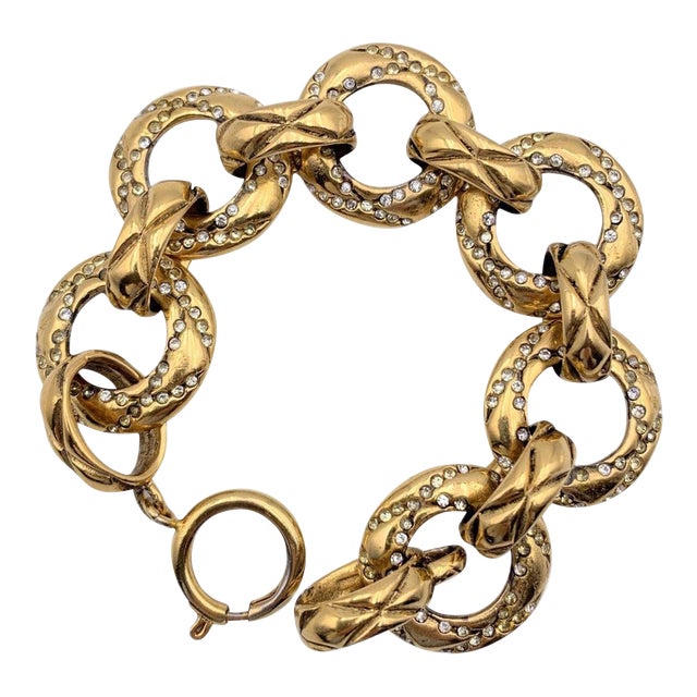 Chanel Vintage Gold Metal Crystals Ring Chain Link Bracelet | Chairish