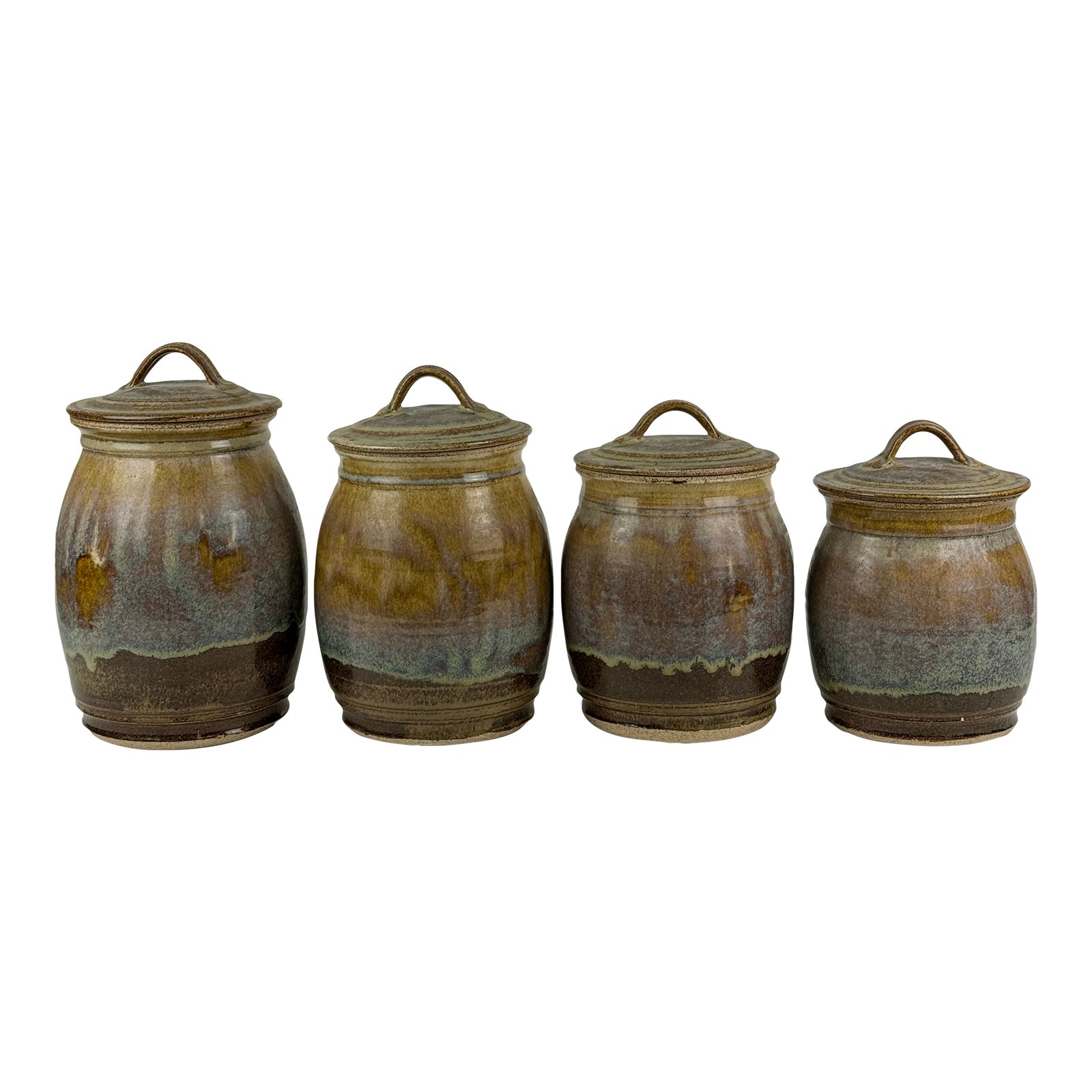 Set of 4 Signed Vintage Lidded Ceramic Glazed Jars, in Different ...