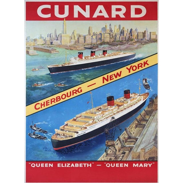 1946 Cunard Queen Elizabeth Queen Mary Poster | Chairish