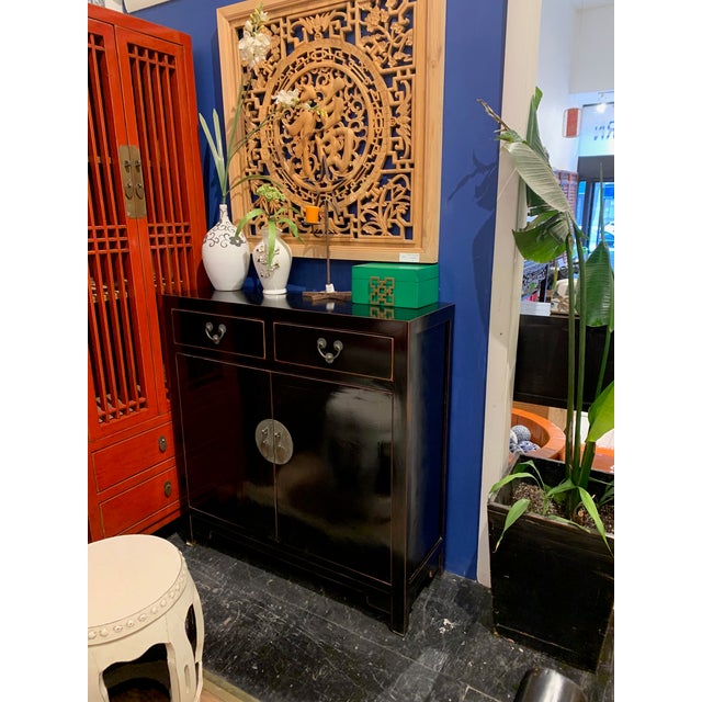 Asian Black Lacquer Hallway Zen Cabinet | Chairish