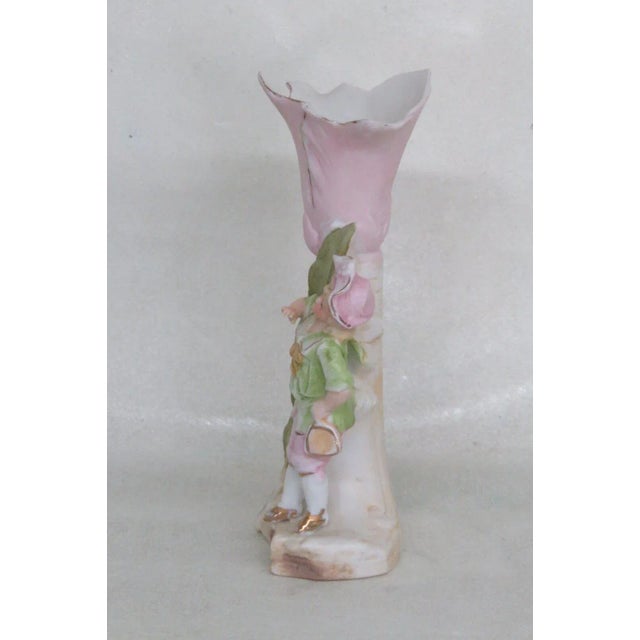Porcelain Boy and Flower Figurine Vase | Chairish