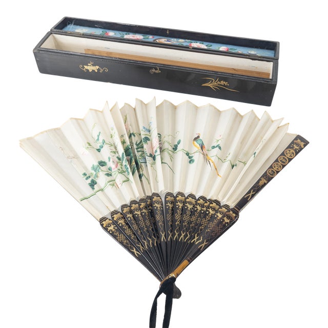 19th Century Chinese Lacquered Fan With Floral Decoration | Chairish