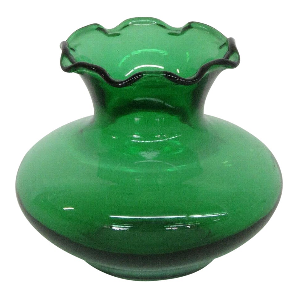 Anchor Hocking Style Forest Green Glass Small Ruffled Edge Vase | Chairish