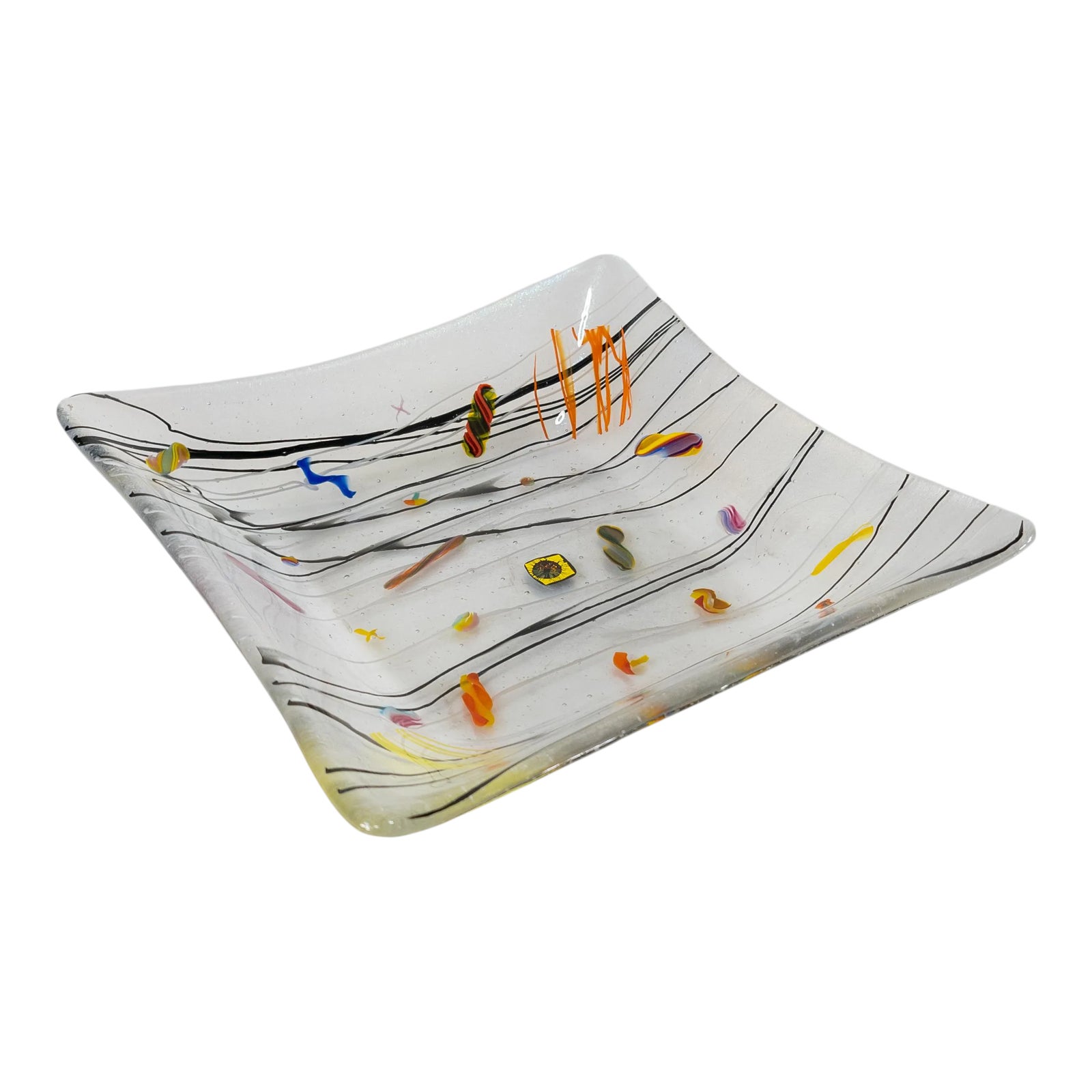 Mid Century American Art Glass Dish Signed | Chairish