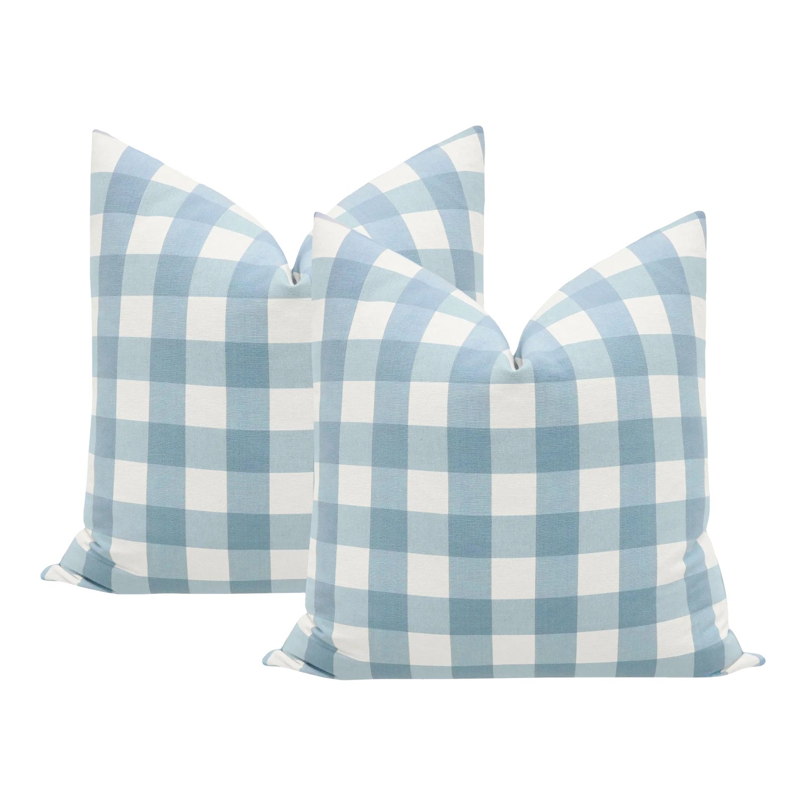 22" Powder Blue Country Check Pillows - a Pair | Chairish