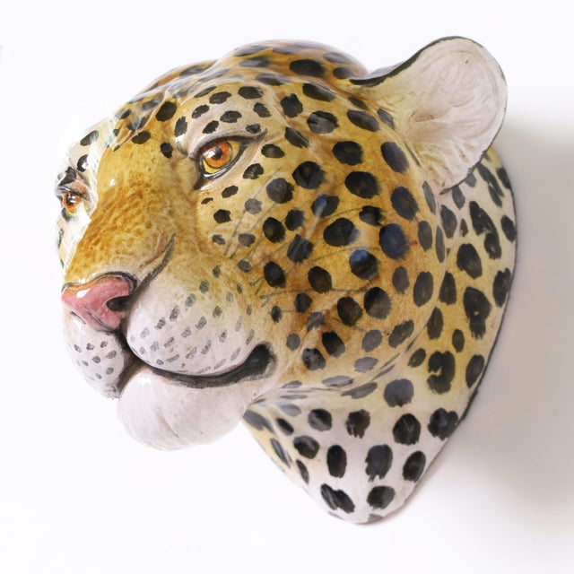 Vintage Italian Wall Hanging Leopard Head | Chairish