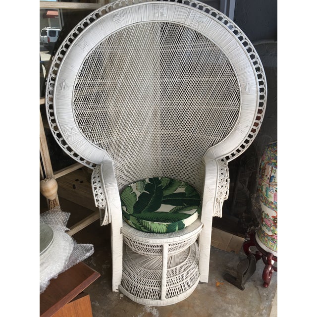 Vintage Large White Wicker Peacock Chair | Chairish Vintage Large White Wicker Peacock Chair | Chairish