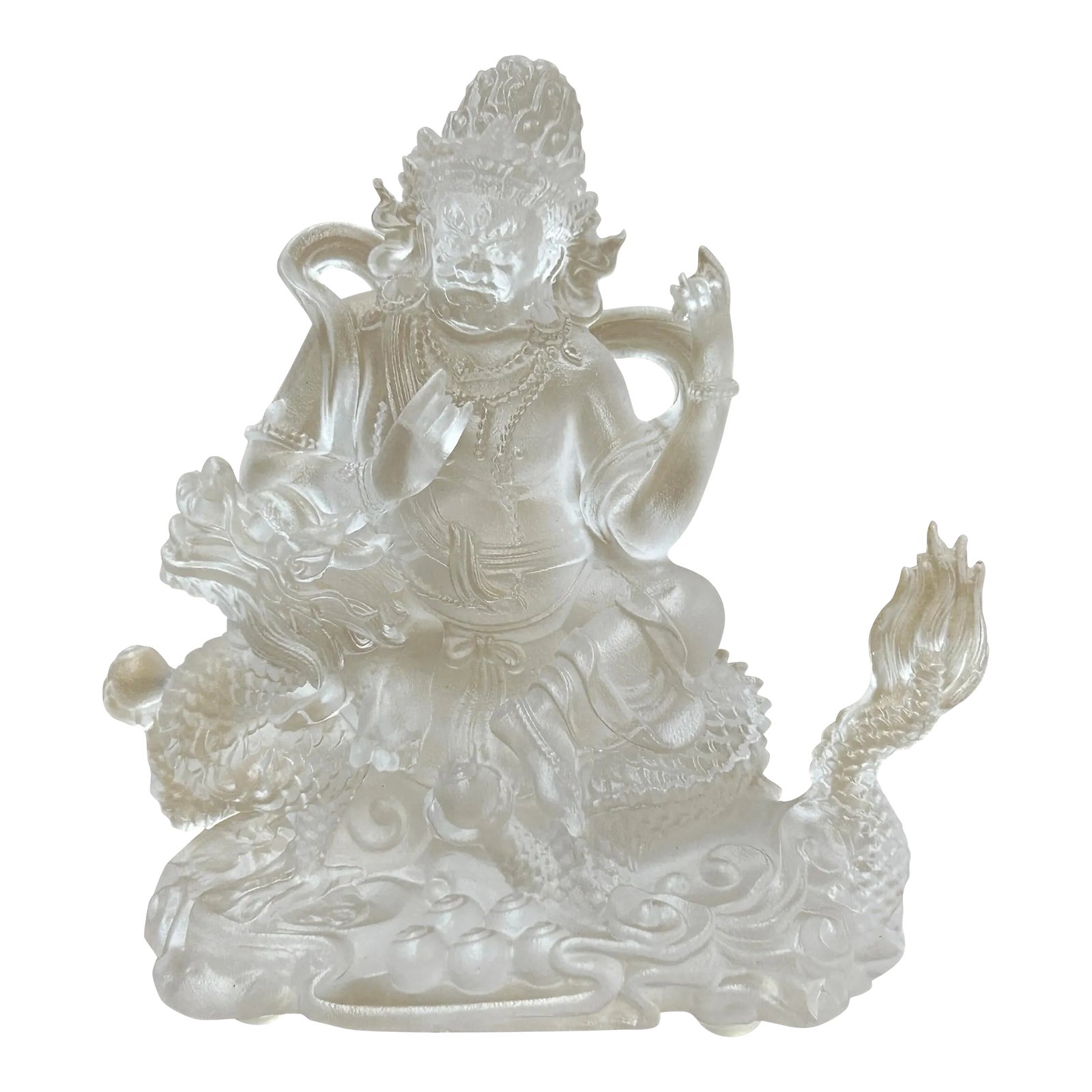 4" White Crystal Glass Tibetan Fortune Double Body Deity Zambala Figure ...