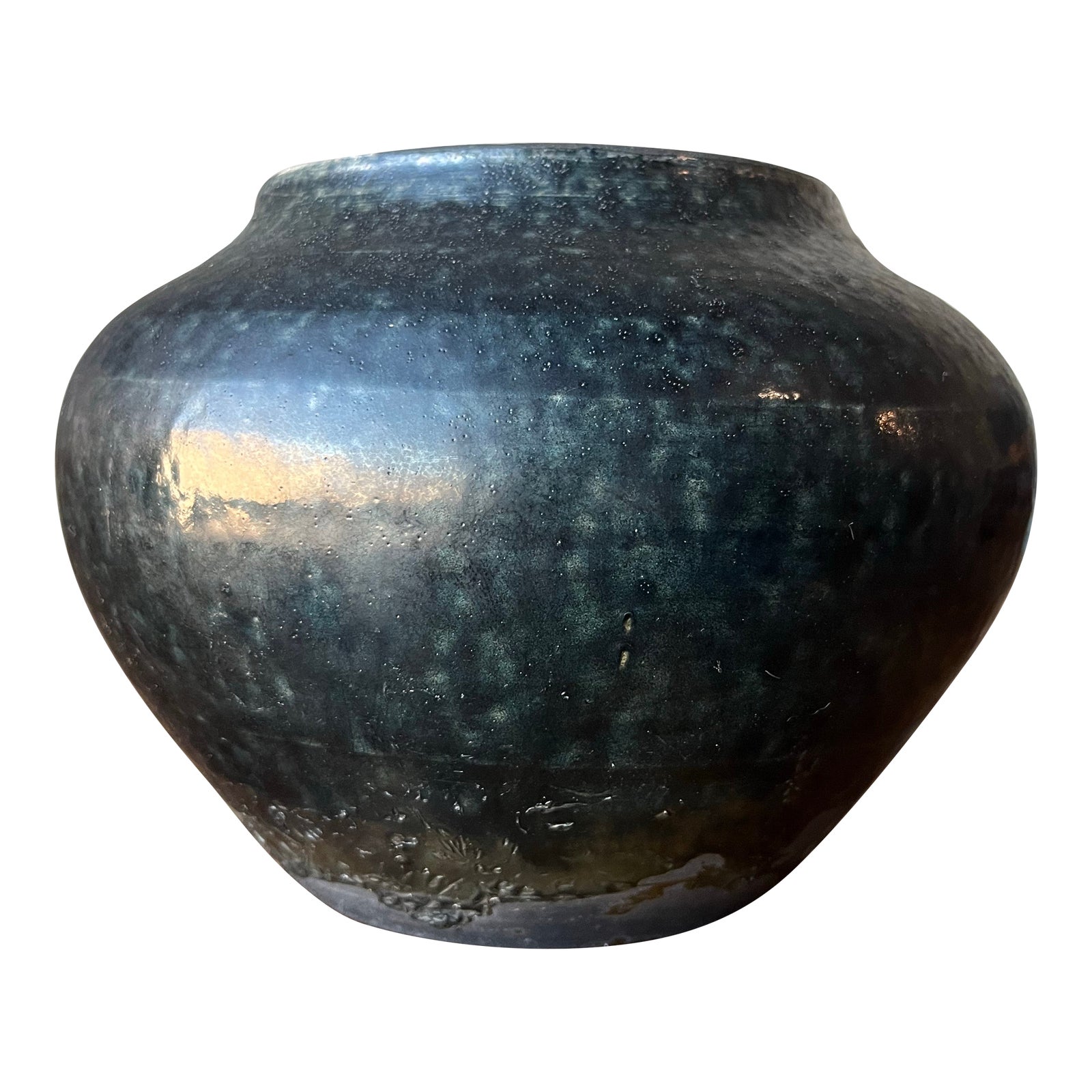 Late 20th Century Black Raku Pottery With Crackled Interior Signed ...