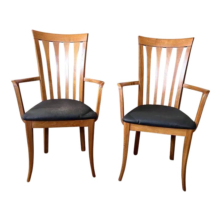Vintage Sa A. Sibau Slat Back Accent Armchairs- a Pair | Chairish