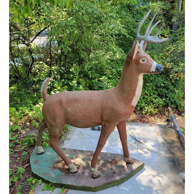 Vintage Concrete Standing Doe and Buck Deer Statues - a Pair | Chairish