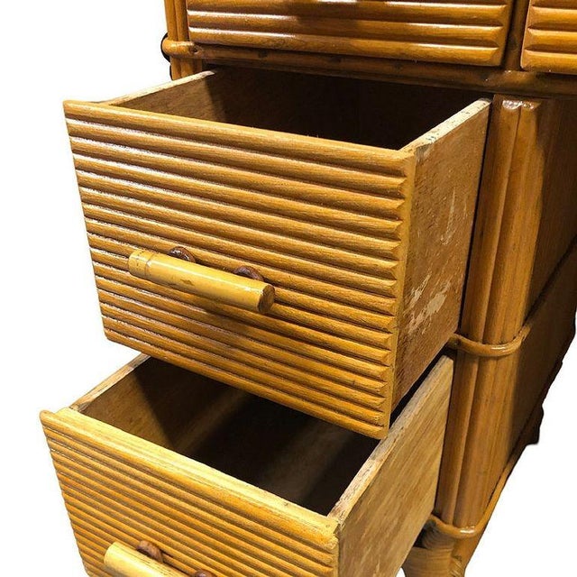 1950s Restored Gabriella Crespi Style Pencil Reed Rattan Desk W/ Birch ...