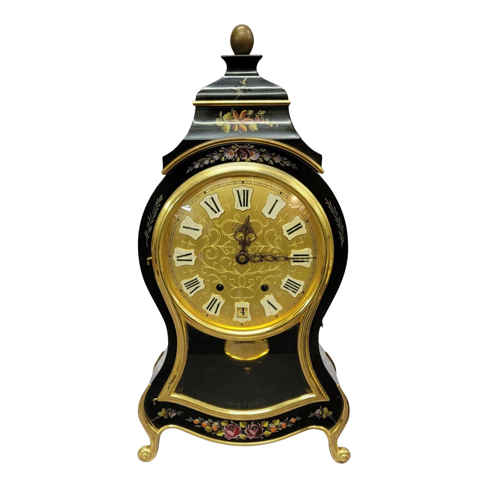 Late 20th Century Eluxa Mantle Wall Shelf Clock Key Green Brass Floral ...