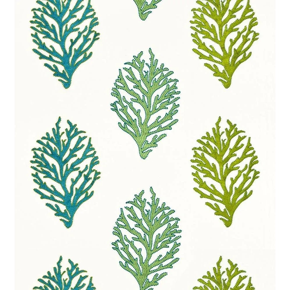 The House of Scalamandré Coral Reef Embroidery Fabric, Seagrass | Chairish