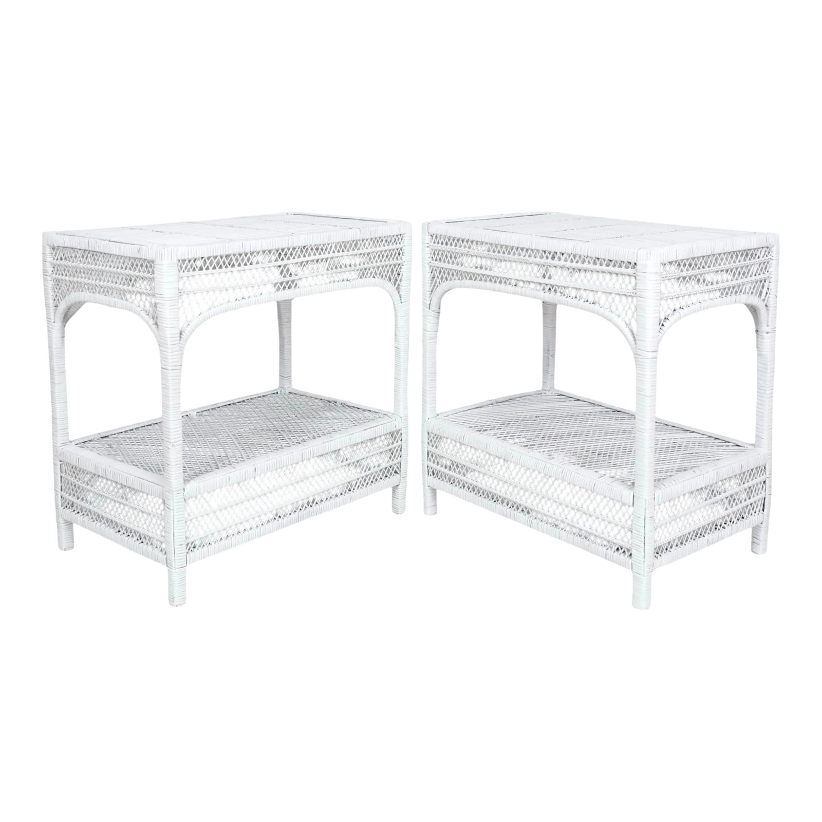 White Rattan Side Tables - A Pair | Chairish