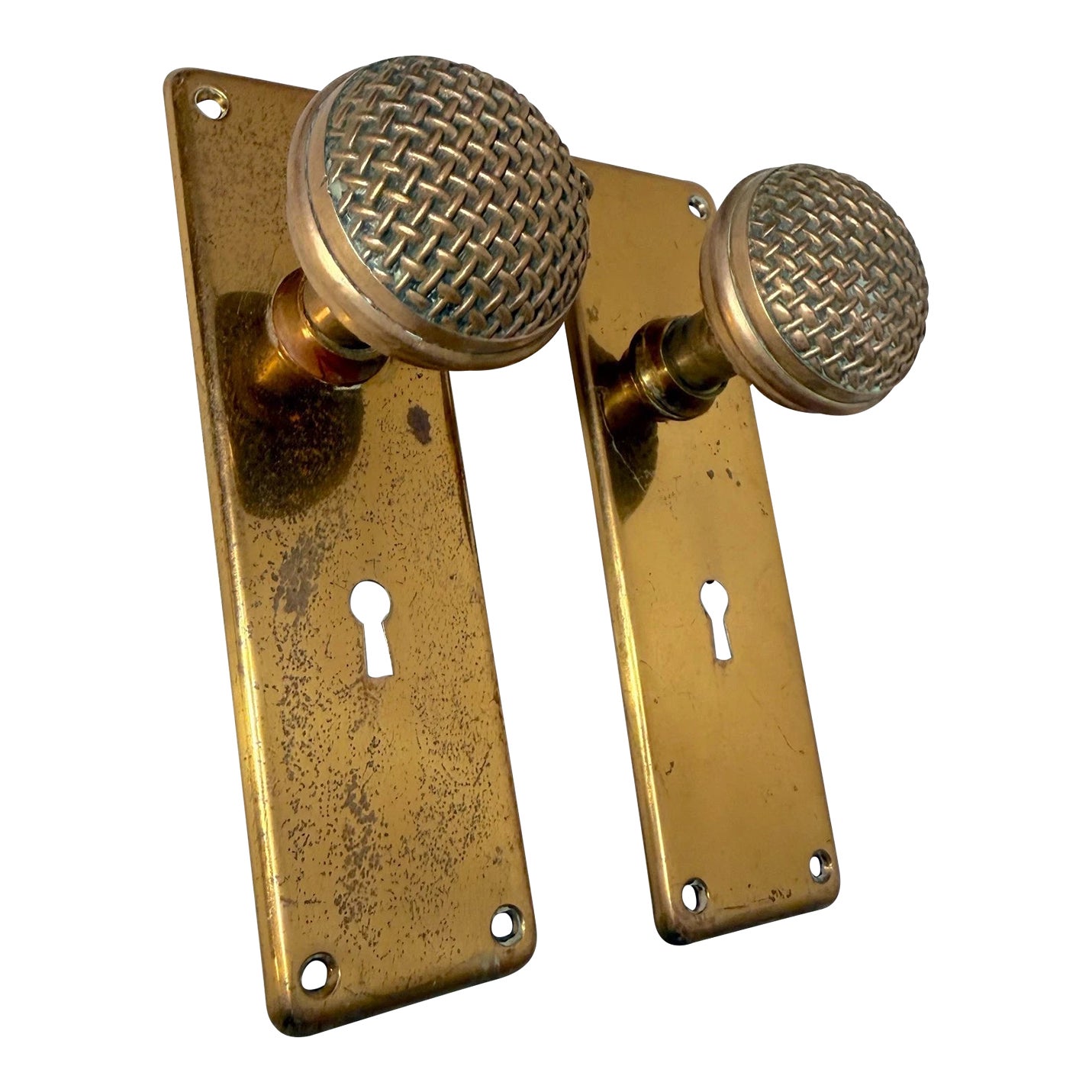 Pair of Antique Gilt Bronze Brass Music Microphone Shaped Door Handles ...