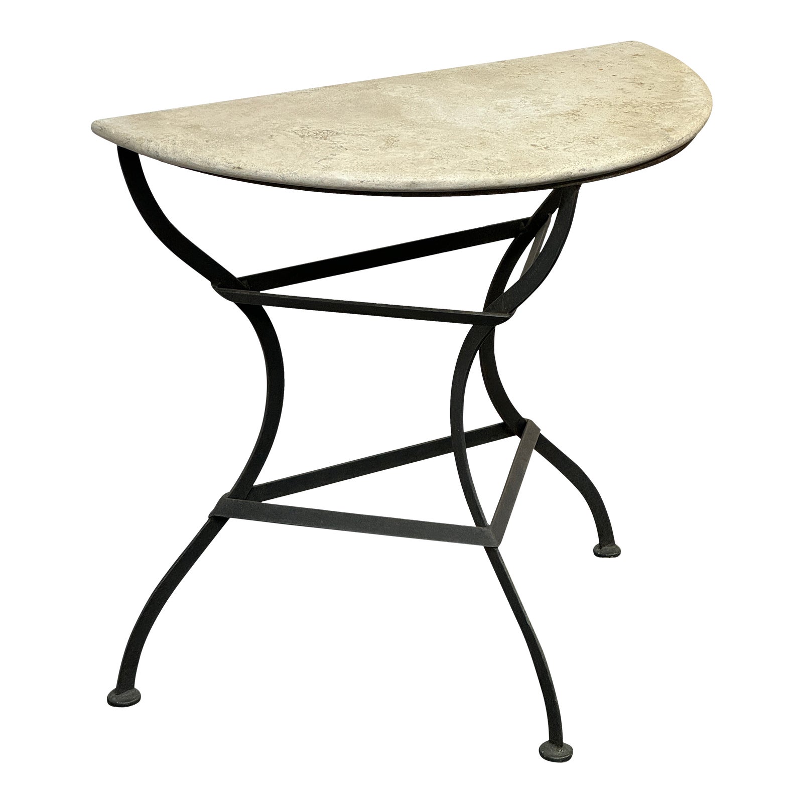 Pottery Barn Demilune Stone + Metal Table | Chairish