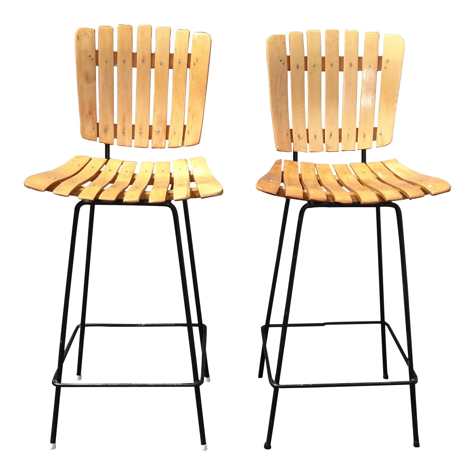 Vintage Mid Century Modern Wood Slats Counter Stool Height ~ Barstools ...