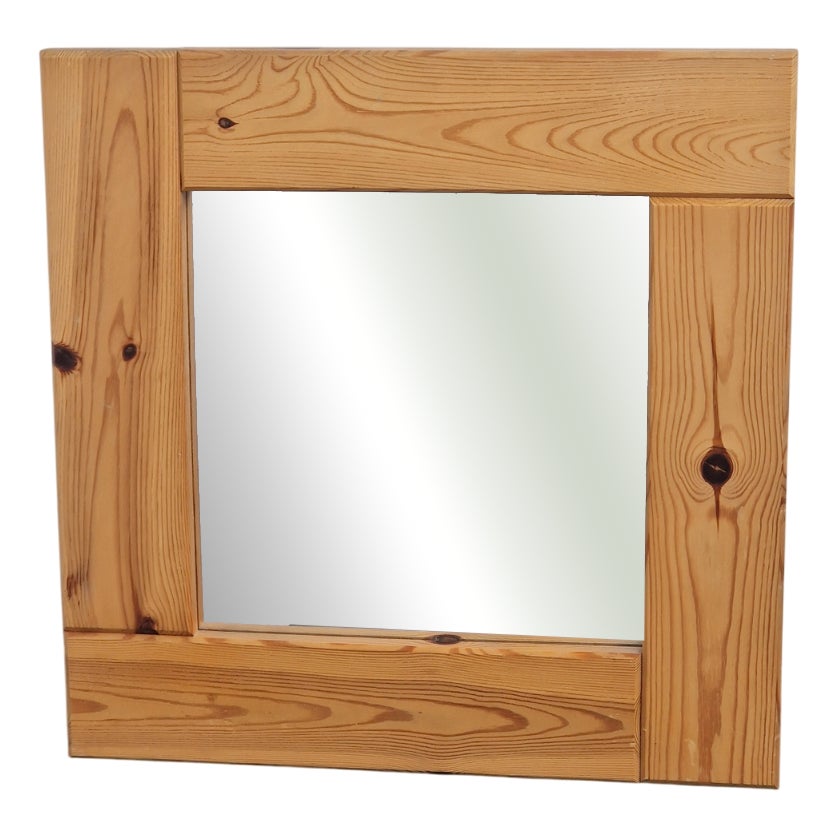 Vintage Scandinavian Square Pine Mirror, 1970s | Chairish